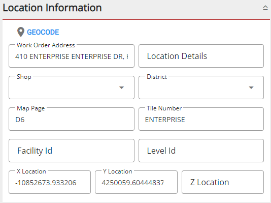 Location Information Panel Fields