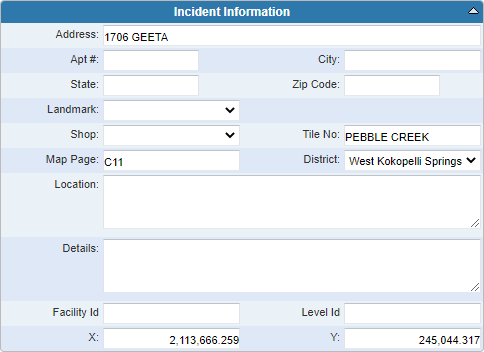 Incident Information Panel Fields