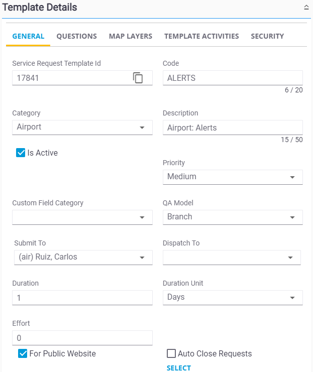 Add or Edit a Service Request Template