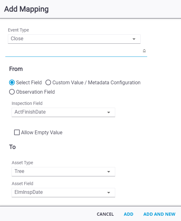 Add an Inspection Template Asset Mapping