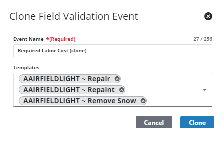 Clone a Validation Event