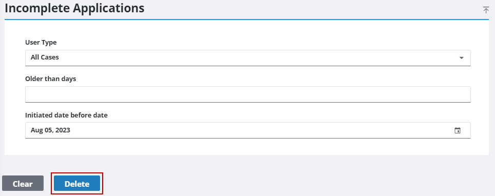 Remove Incomplete Applications