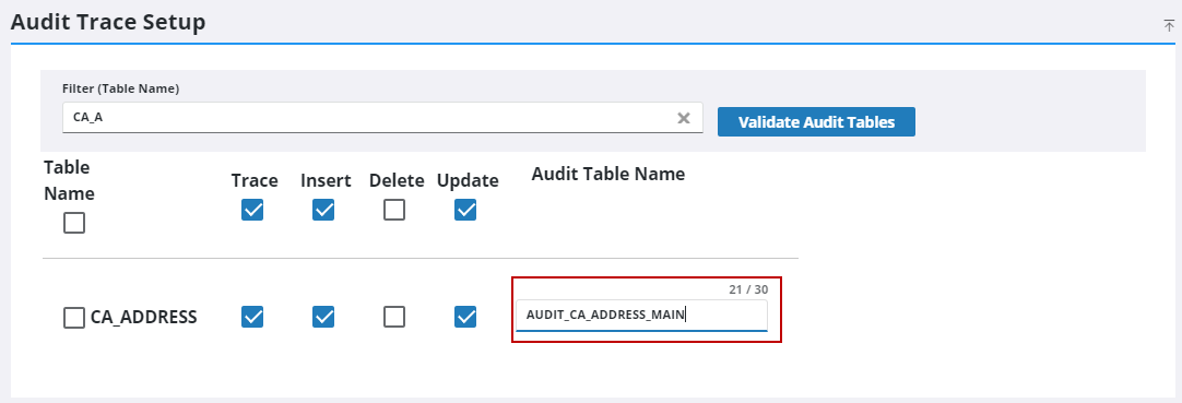 Configure Audit Trace Tables