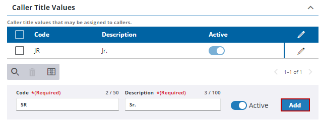 Add Caller Title Values