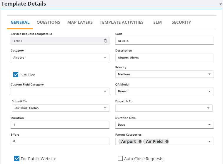 Add or Edit a Service Request Template
