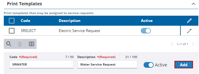 Add Print Templates for a Service Request