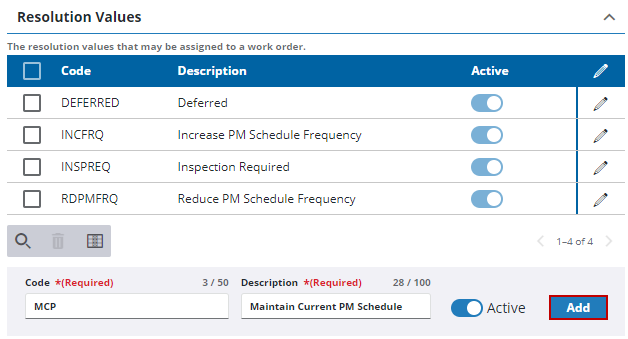 Add Resolution Values for a Work Order