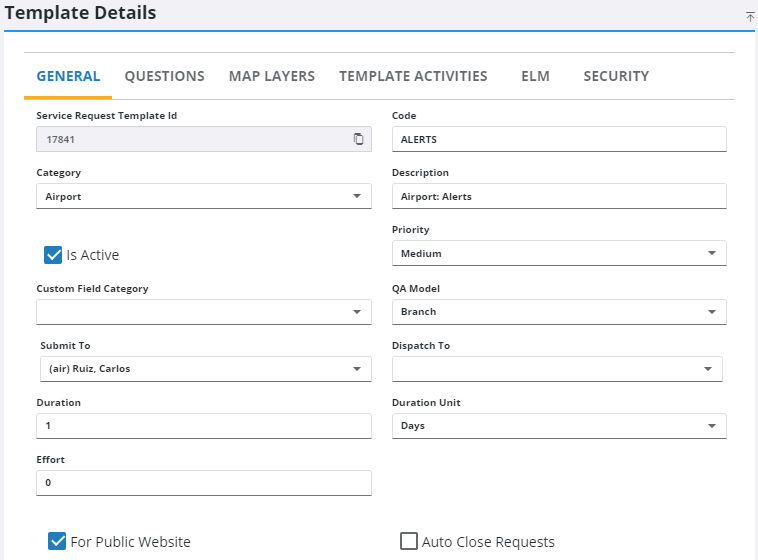 Add or Edit a Service Request Template