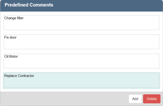 Add or Edit Predefined Comments for a Work Order Category
