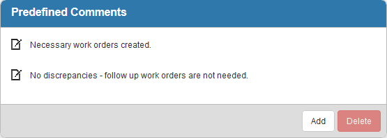Add or Edit Predefined Comments for a Work Order Category