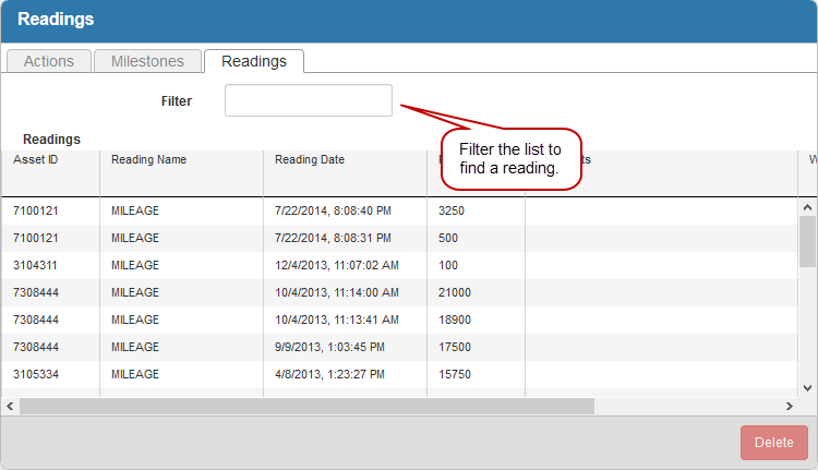 View Existing Asset Readings