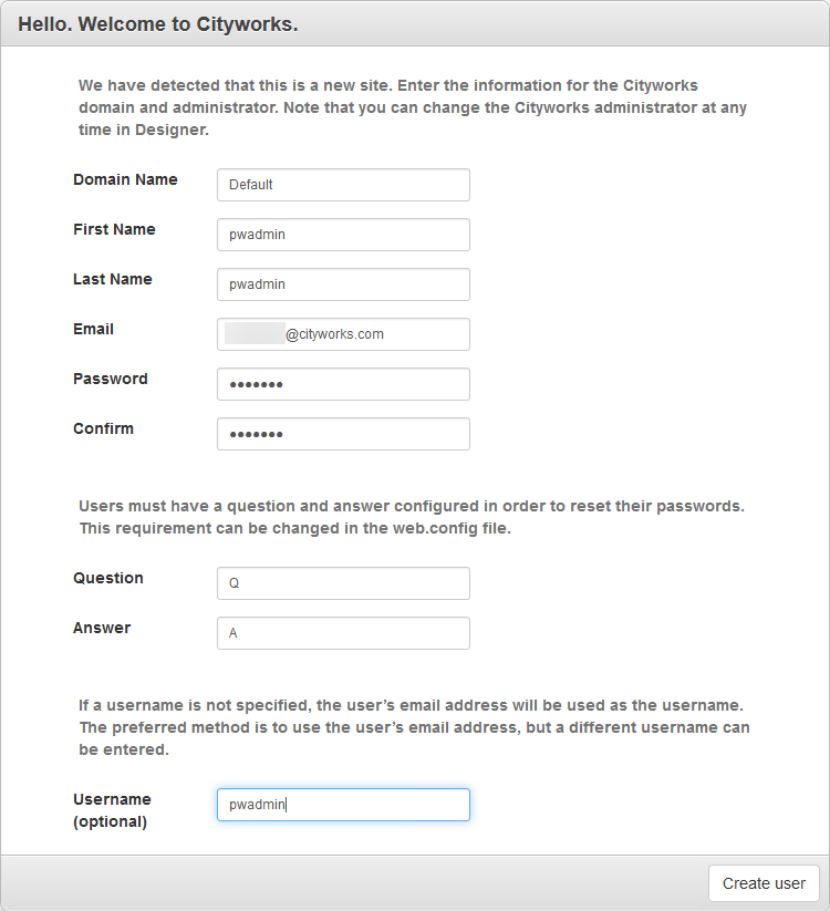 Create Cityworks Administrator Login