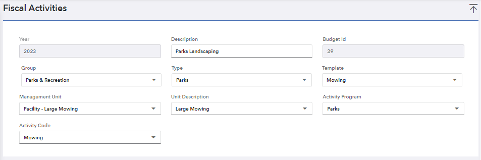 Edit Fiscal Activities Panel