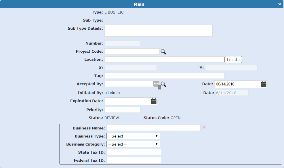 Main Panel Fields
