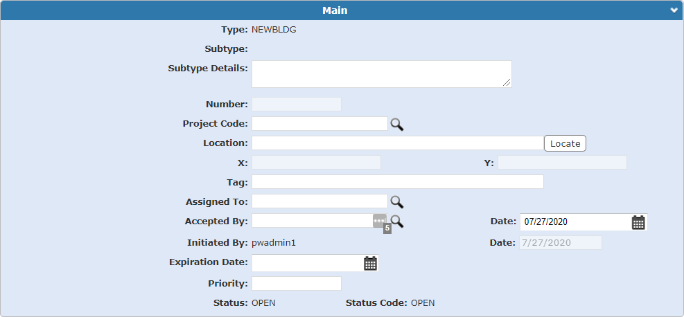 Application Input Page