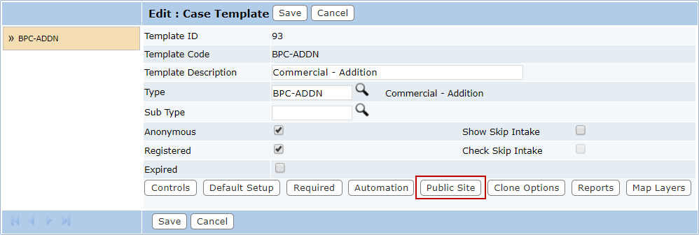 Configure Public Site Options on a Case Template