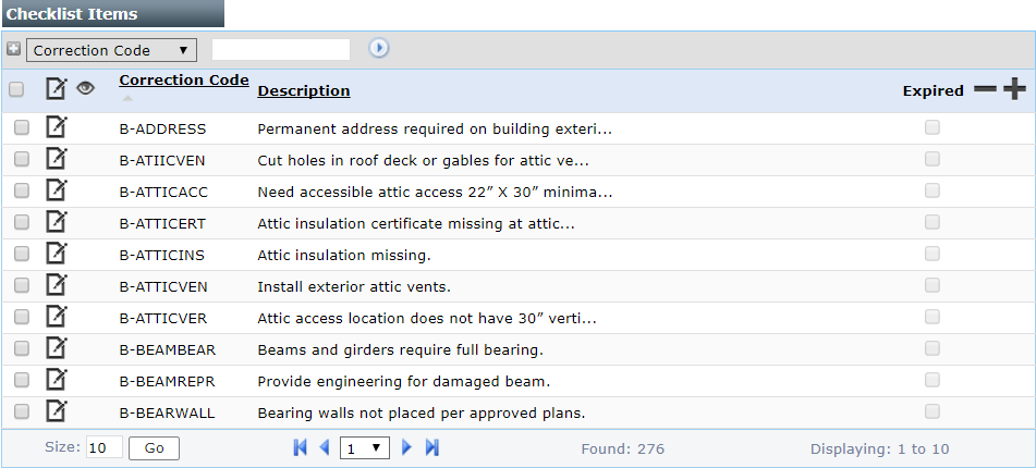 Checklist Line Items