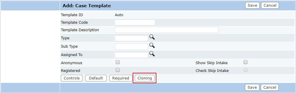 Configure Clone Options on a Case Template