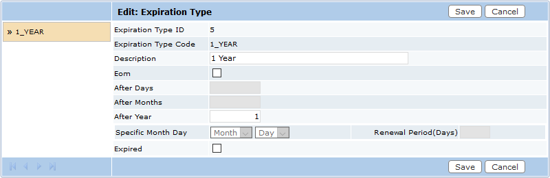 Expiration Types Fields