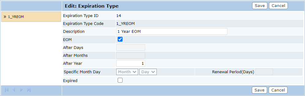 Expiration Types Fields