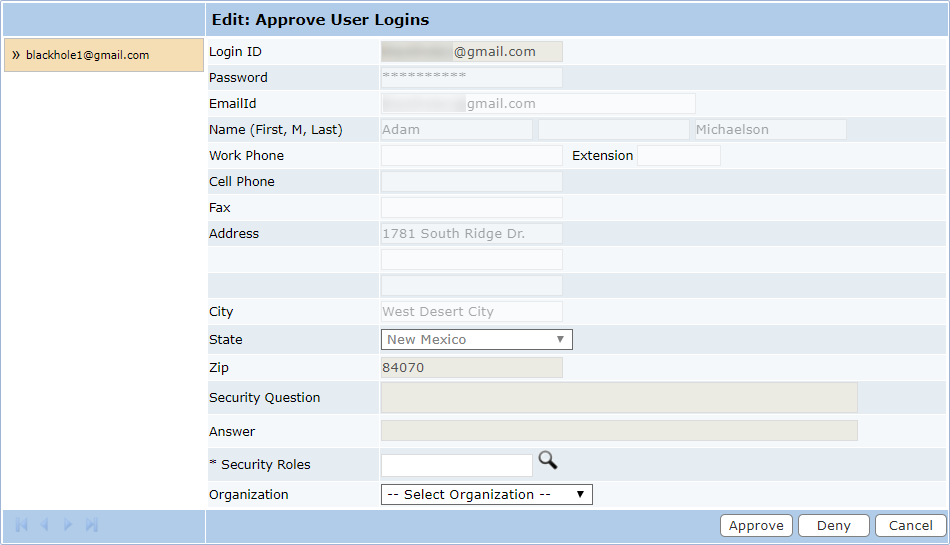 Approve User Login Fields