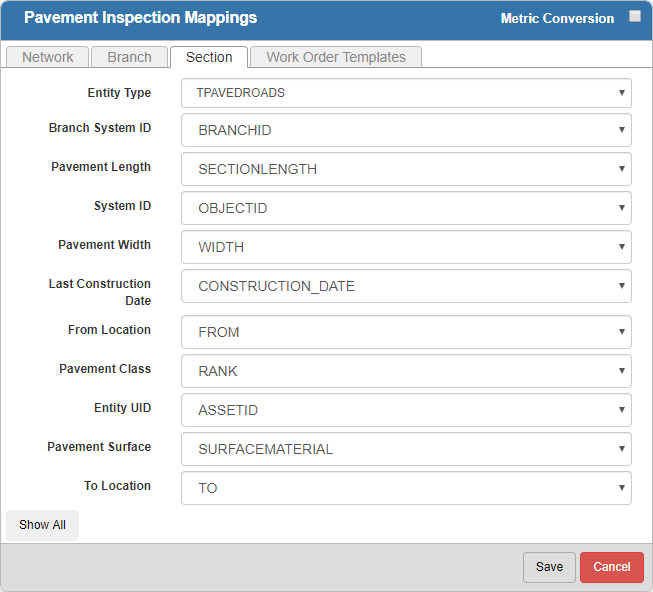 Configure Pavement Inspection Mappings