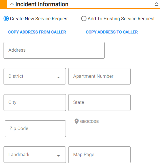 Incident Information Create Panel Fields