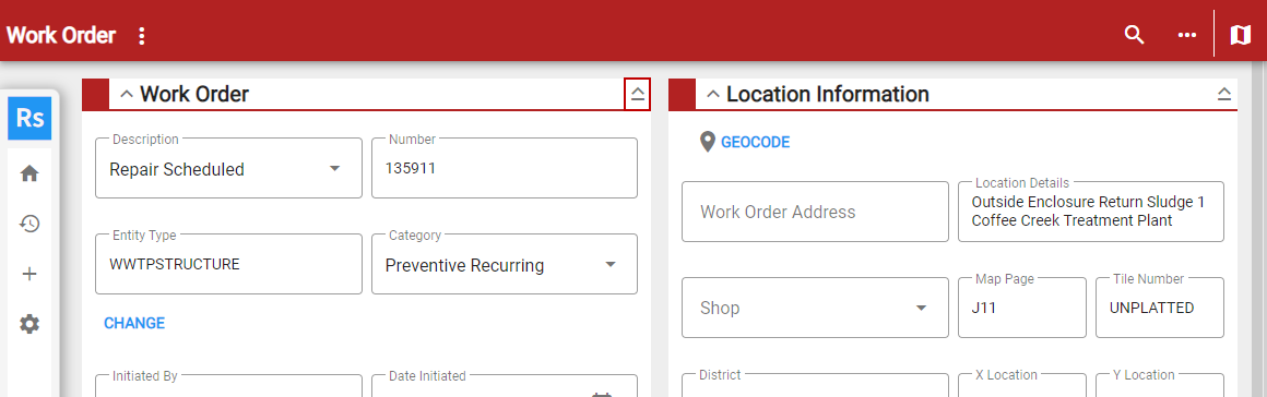 Collapse Panels on the Work Order Page