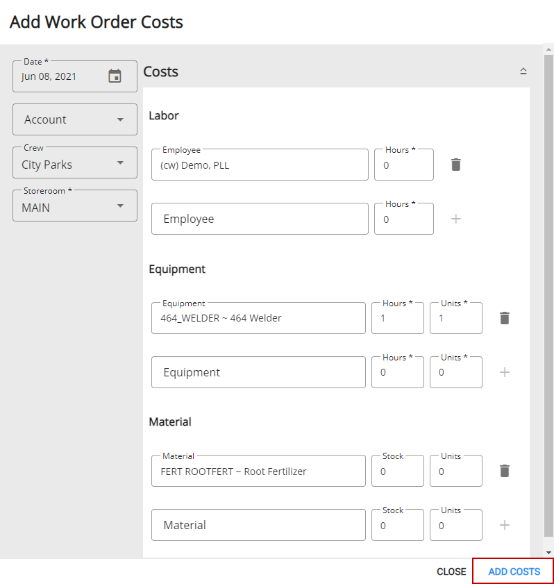 Add Work Order Costs