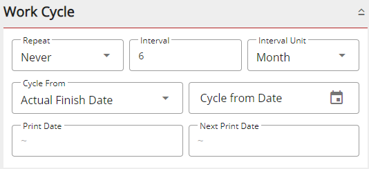 Work Cycle Panel Fields