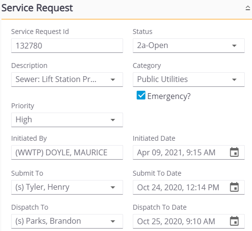 Service Request Panel Fields