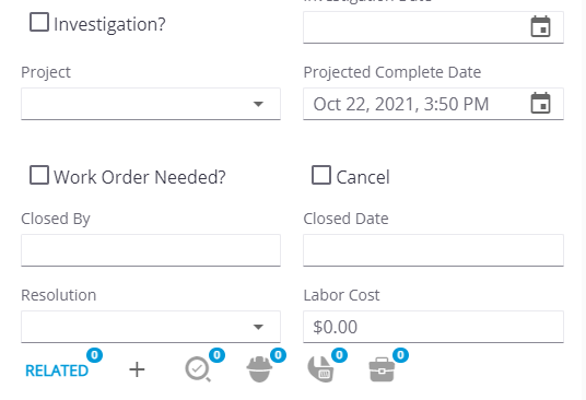 Service Request Panel Fields