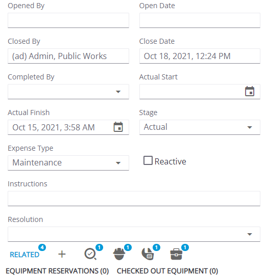 Work Order Panel Fields