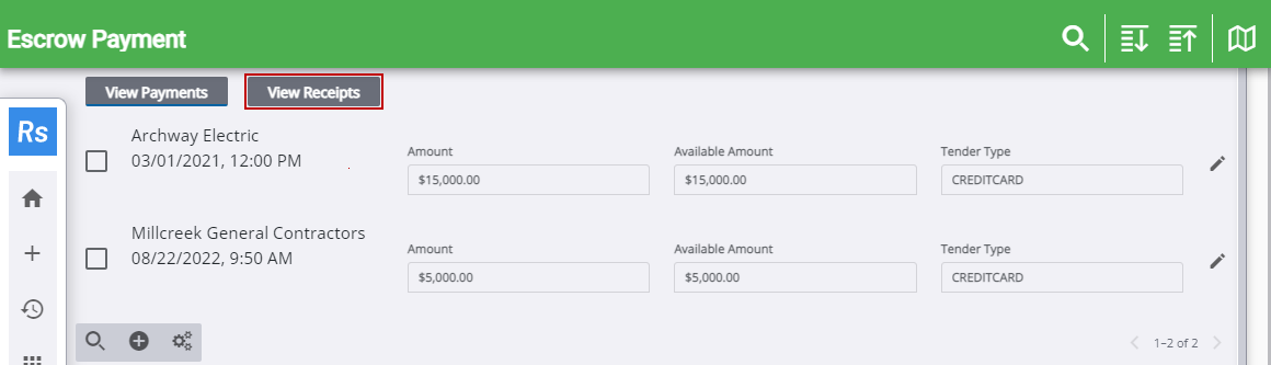 View Receipts