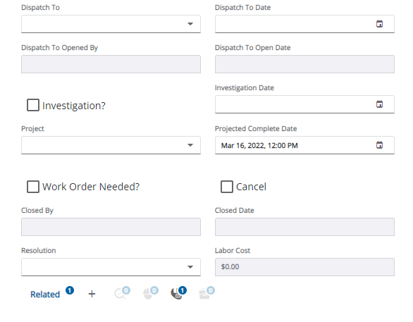 Service Request Panel Fields