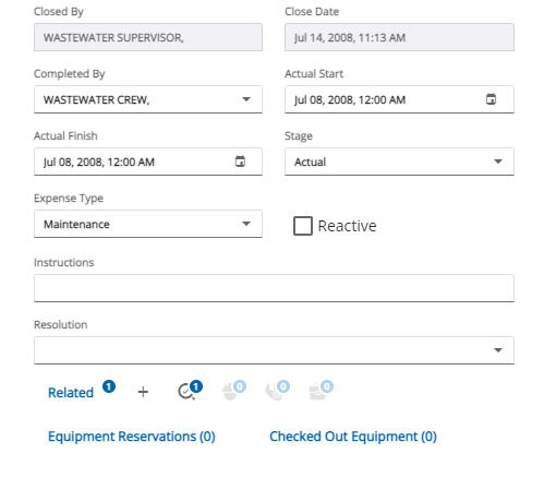 Work Order Panel Fields