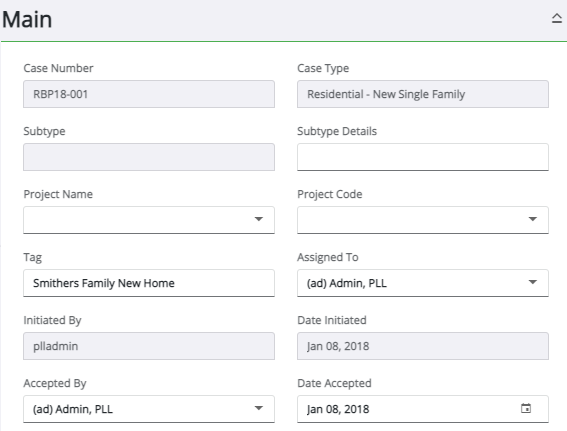 Main Panel Fields
