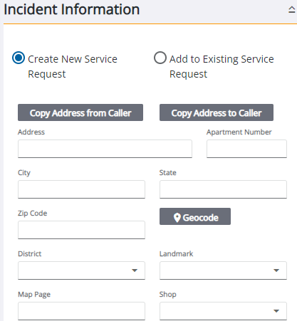 Incident Information Create Panel Fields
