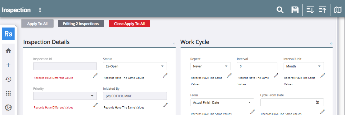 Edit Multiple Inspections