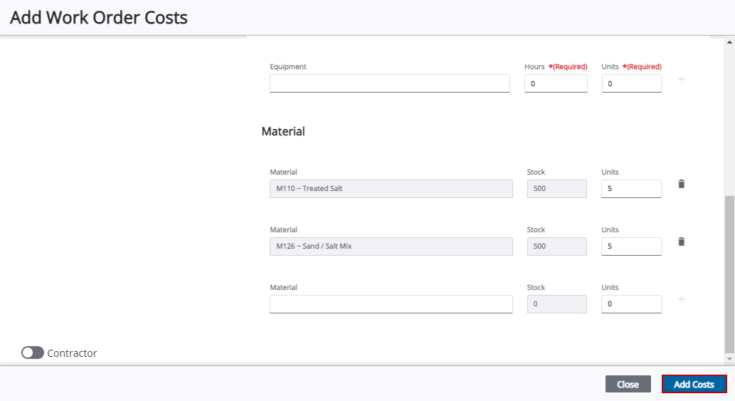 Add Work Order Costs
