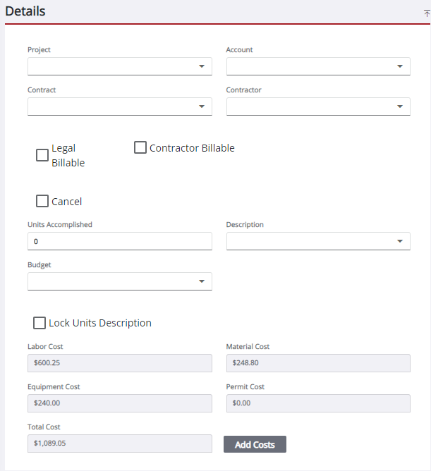 Details Panel Fields