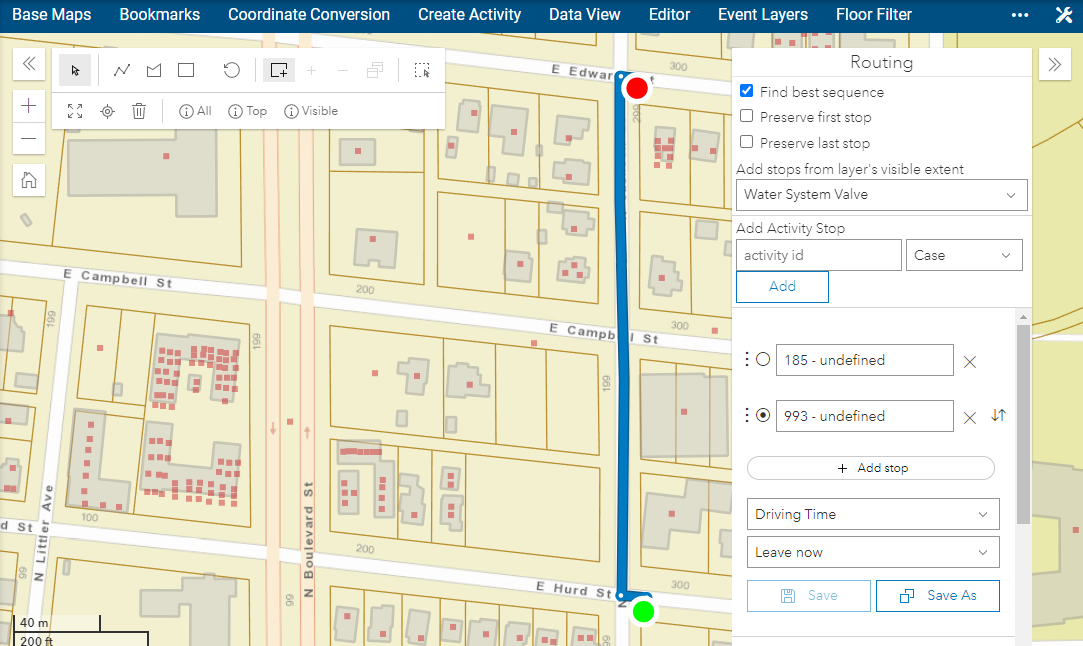 View a Route Between Tasks