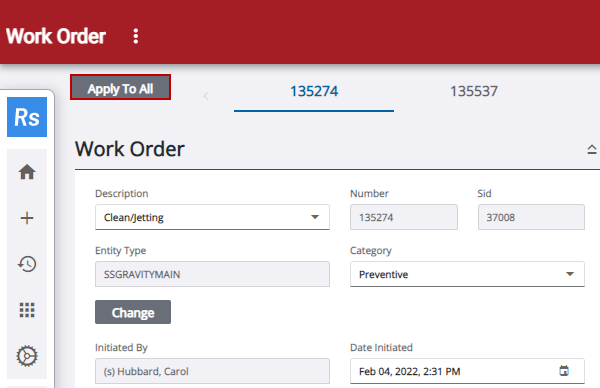 Edit Multiple Work Orders