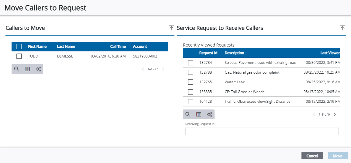 Move Calls to a Different Service Request