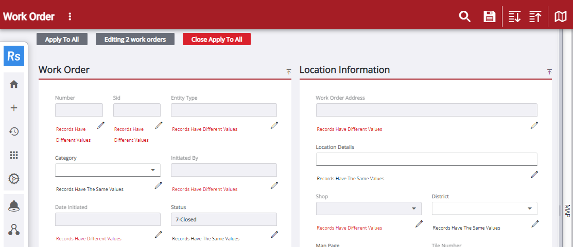 Edit Multiple Work Orders