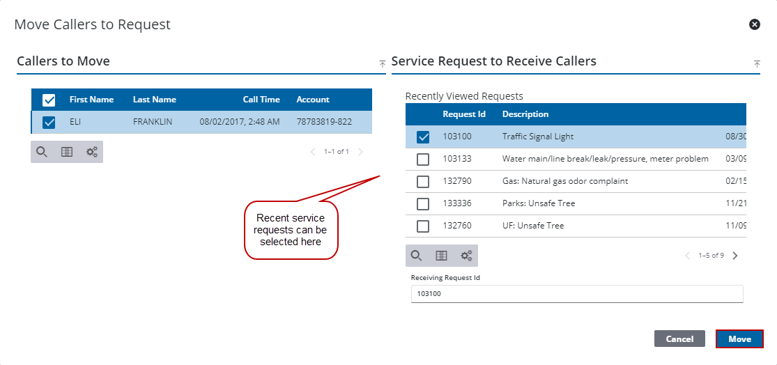 Move Calls to a Different Service Request