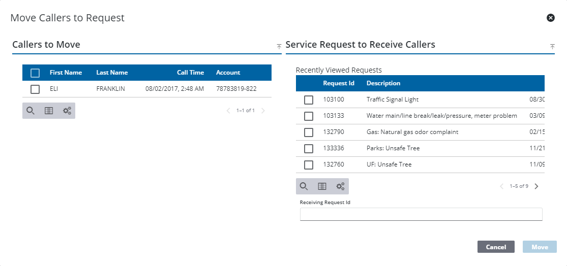 Move Calls to a Different Service Request