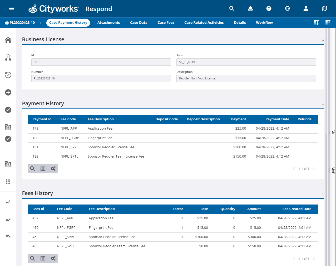 View a Business’s Payment History and Fees History