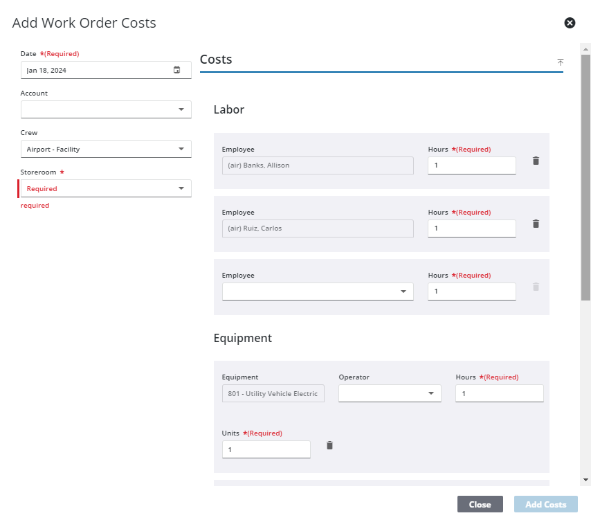 Add Work Order Costs