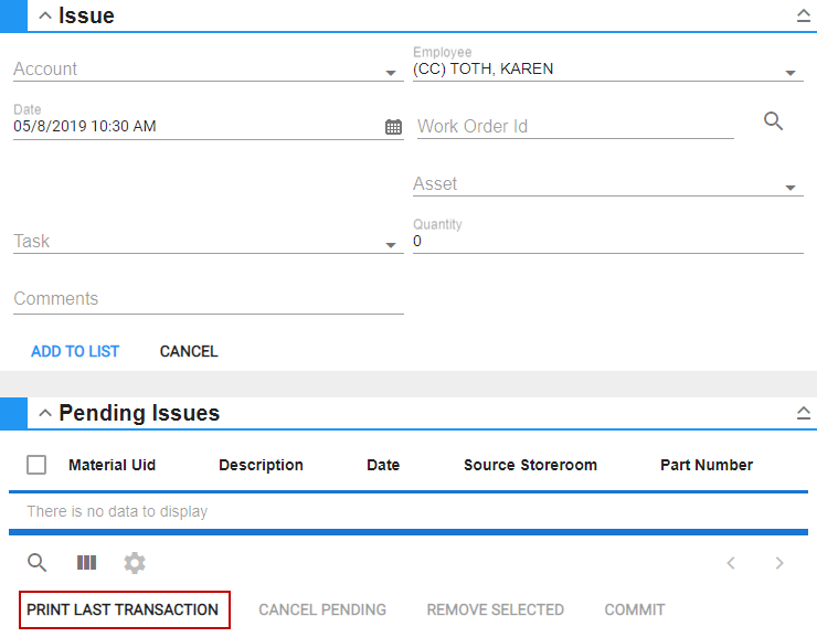 Print Last Issue Transaction Committed